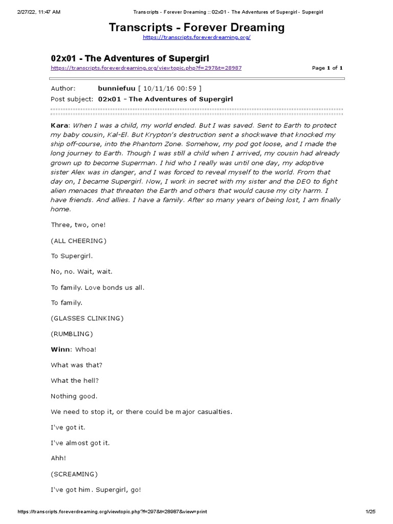 Supergirl Transcripts - 02x01 - The Adventures of Supergirl | PDF ...