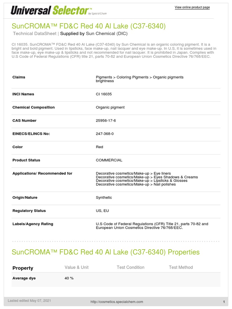 SunCROMA™ FD&C Red 40 Al Lake (C37-6340) - Sun Chemical (DIC) | PDF ...