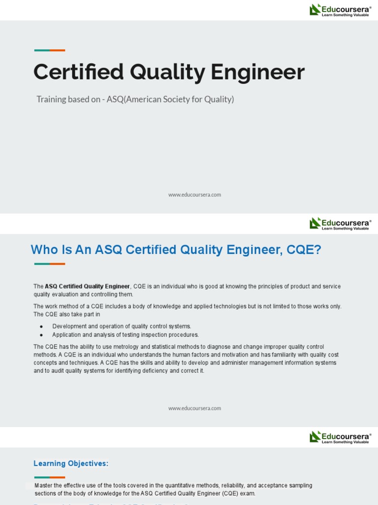 Certified Quality Engineer: Training Based On - ASQ (American Society ...