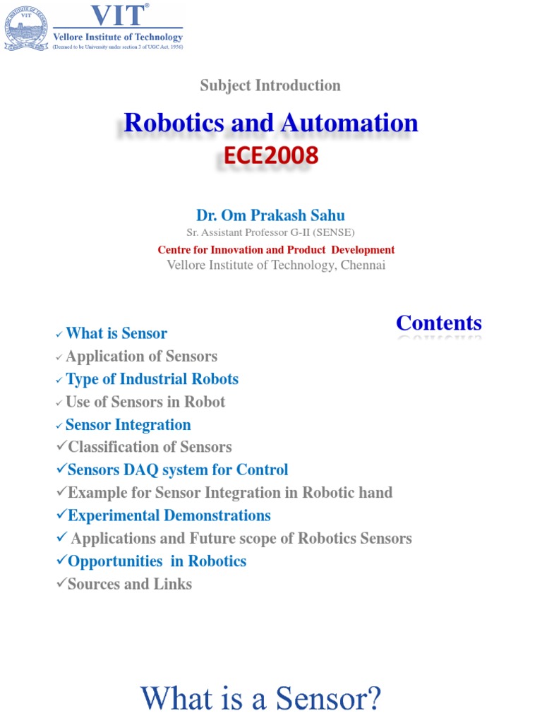 Robotics and Automation: Subject Introduction | PDF | Data Acquisition ...