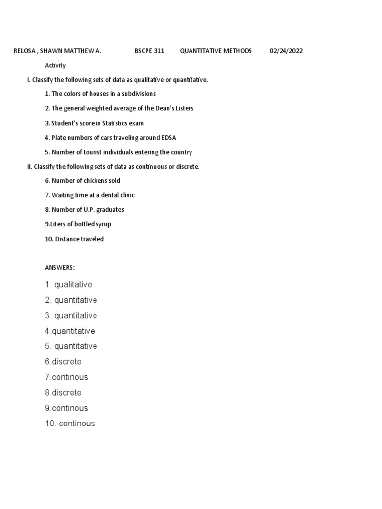 Relosa - 01 Activity 1 - Quantitative Methods | PDF