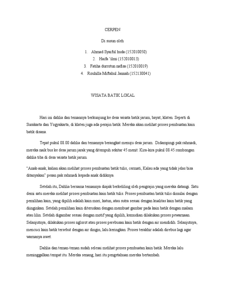 Cerpen Batik Warisan Budaya Indonesia-1 | PDF