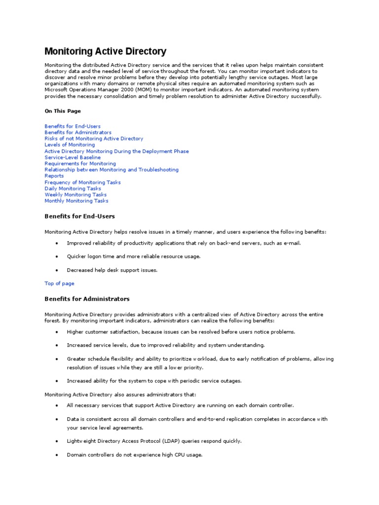 Check List Active Directory | PDF | Active Directory | Replication ...