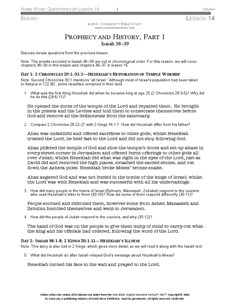 14 Isaiah Cond ESV A4 PDF With Answers | PDF | Isaiah | English ...