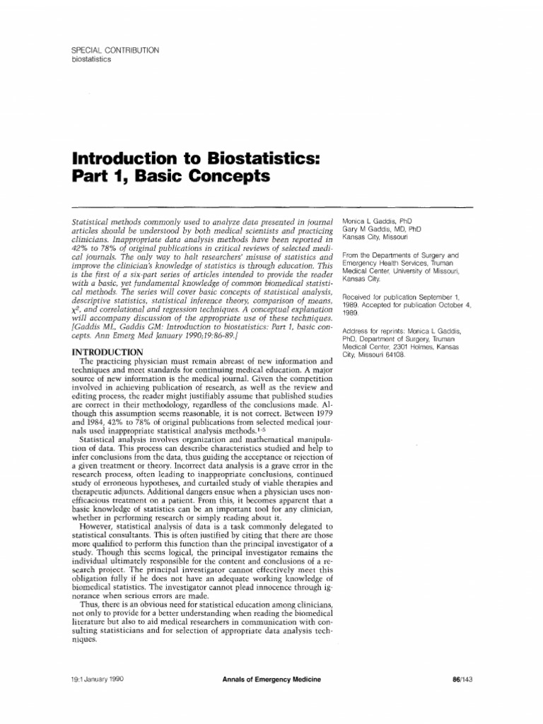 Introduction To Biostatistics: Part 1, Basic Concepts: 19:1 January ...