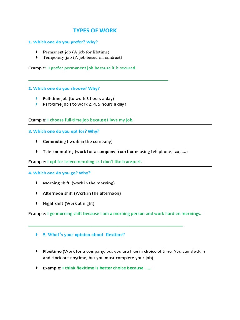 Types of Work: 1. Which One Do You Prefer? Why? | PDF