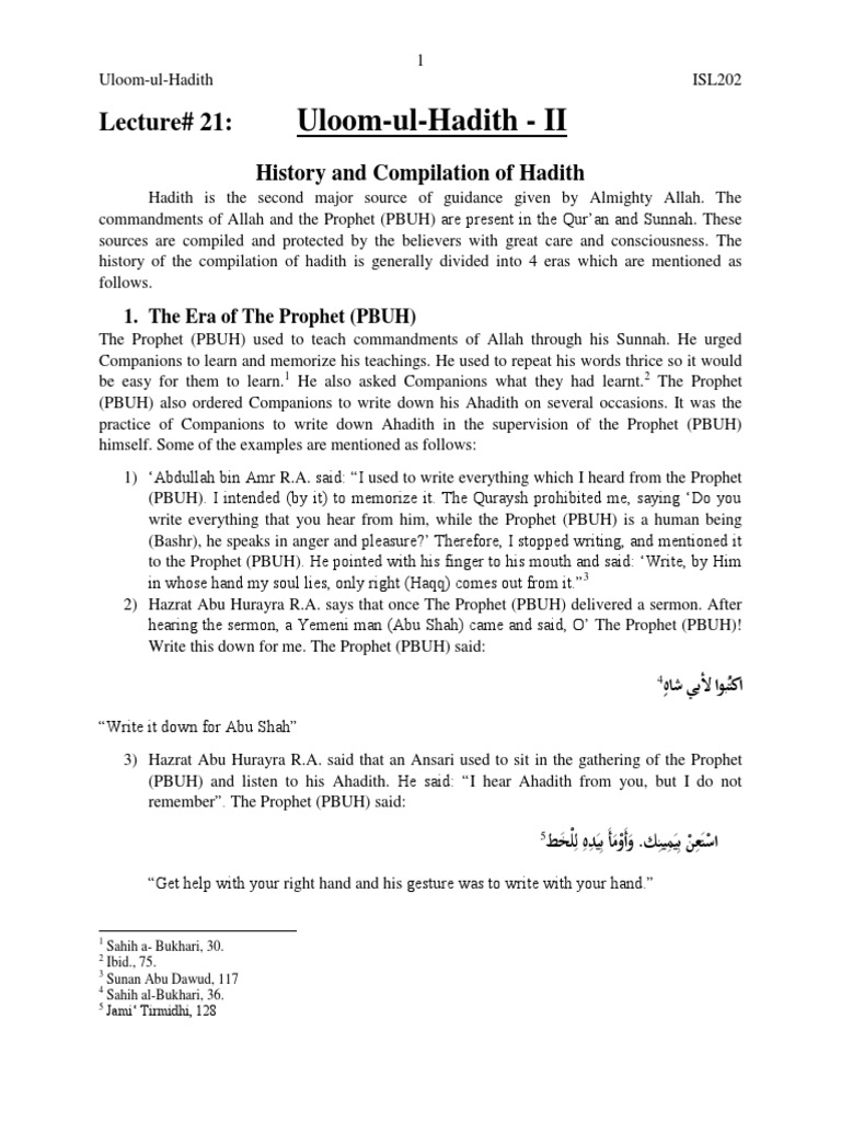 Uloom-ul-Hadith - II (Handouts) | PDF | Hadith | Muhammad
