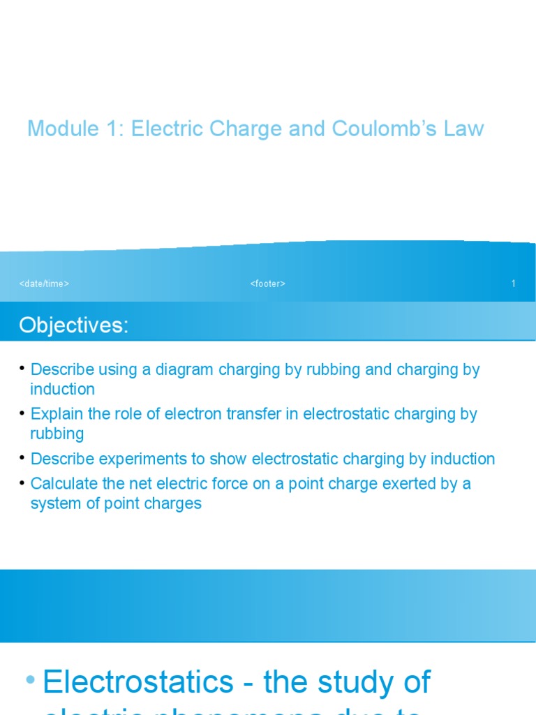 Module 1: Electric Charge and Coulomb’s Law | PDF | Electric Charge ...