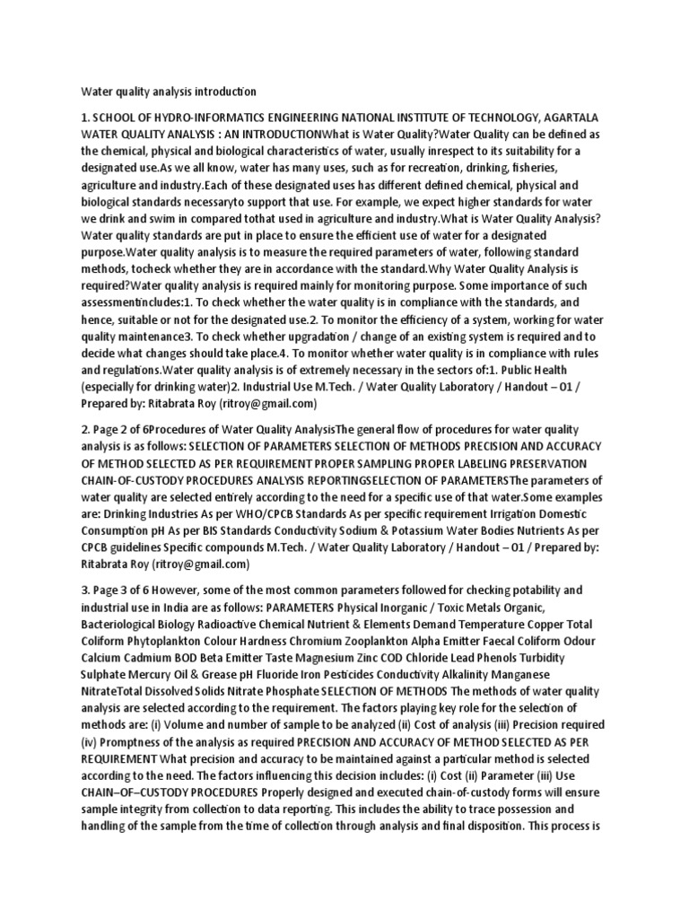 Introduction to Water Quality Analysis | PDF | Water Quality | Water