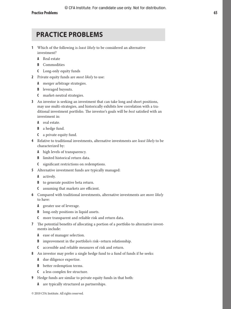 CFA - Alternative Investment Question Book Note | PDF | Hedge Fund ...