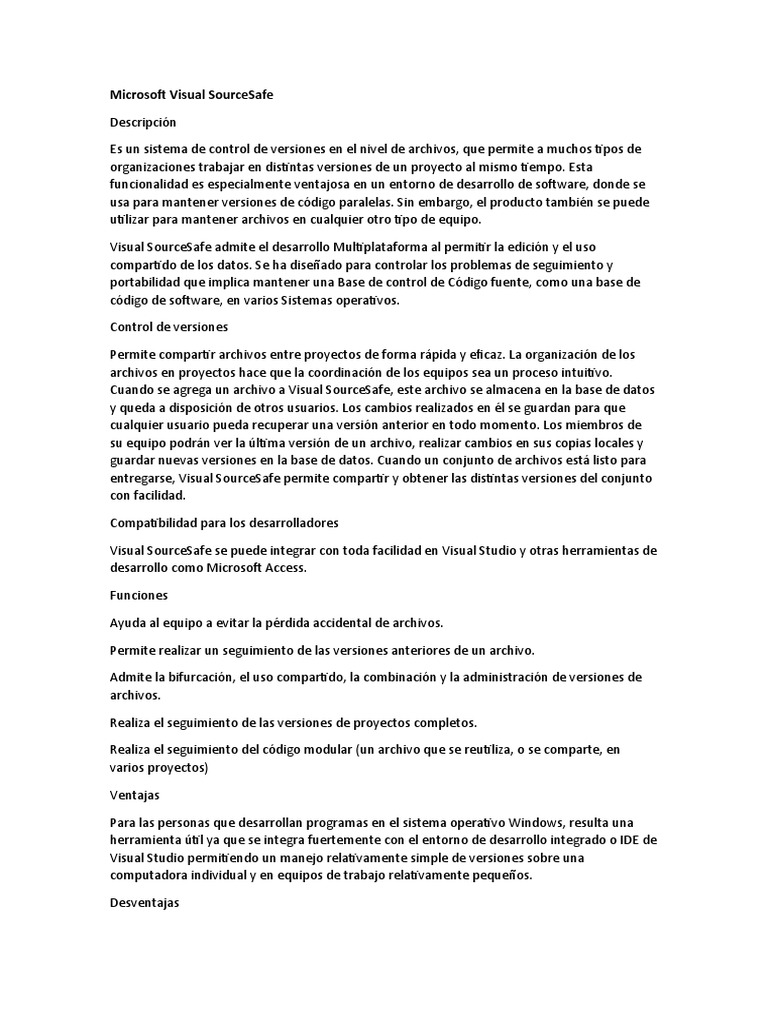 Microsoft Visual Sourcesafe Pdf Archivo De Computadora Control De