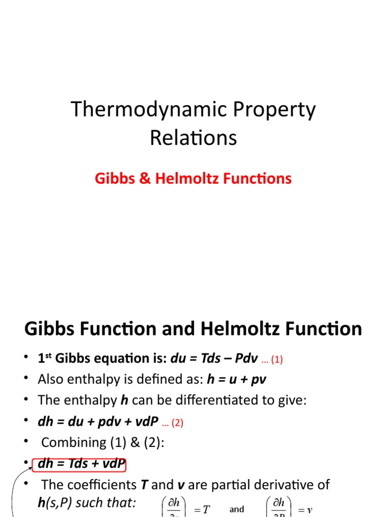 Thermodynamic Property Relations | PDF | Gibbs Free Energy | Physical ...