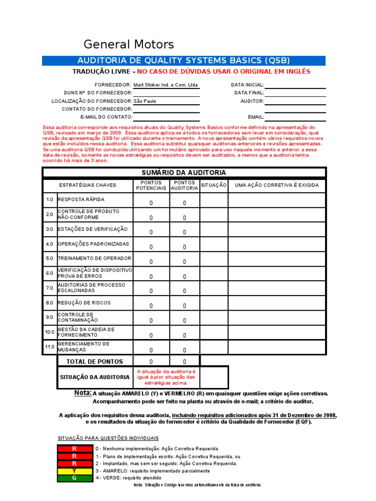 Auditoria QSB da GM 1927 em Fornecedor | PDF | Comentários | Qualidade ...