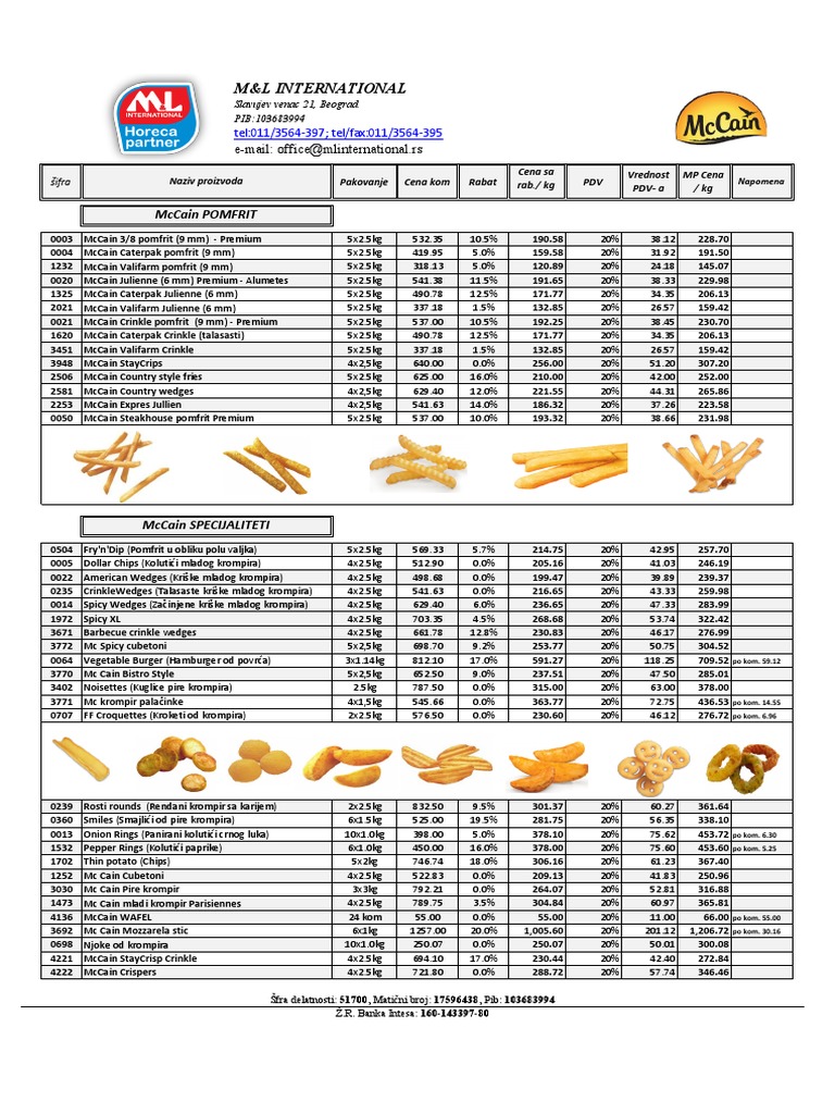 M&L International: Mccain Pomfrit | PDF | Foods | Cuisine Of The Americas