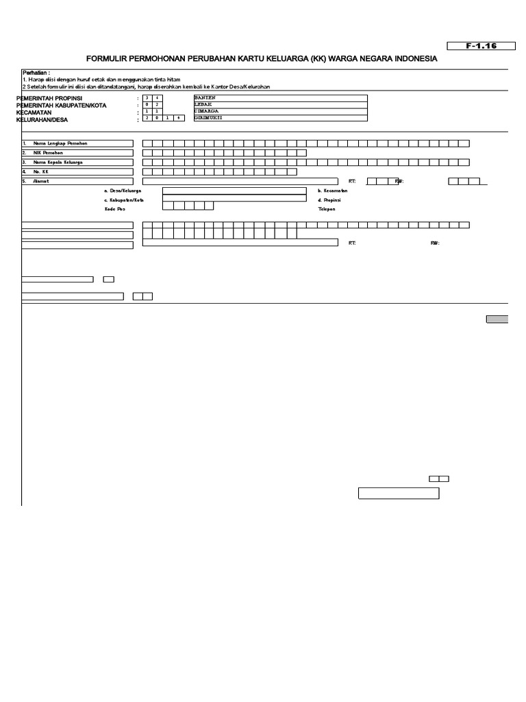 Formulir Permohonan Pembuatan KK Baru | PDF