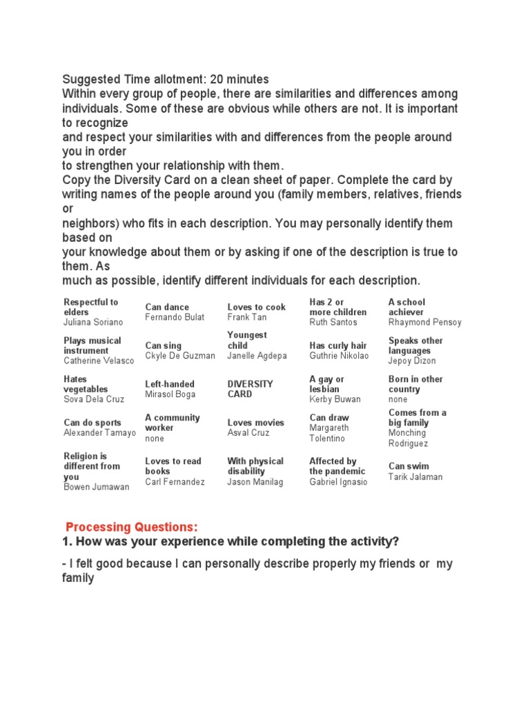 Processing Questions:: 1. How Was Your Experience While Completing The ...