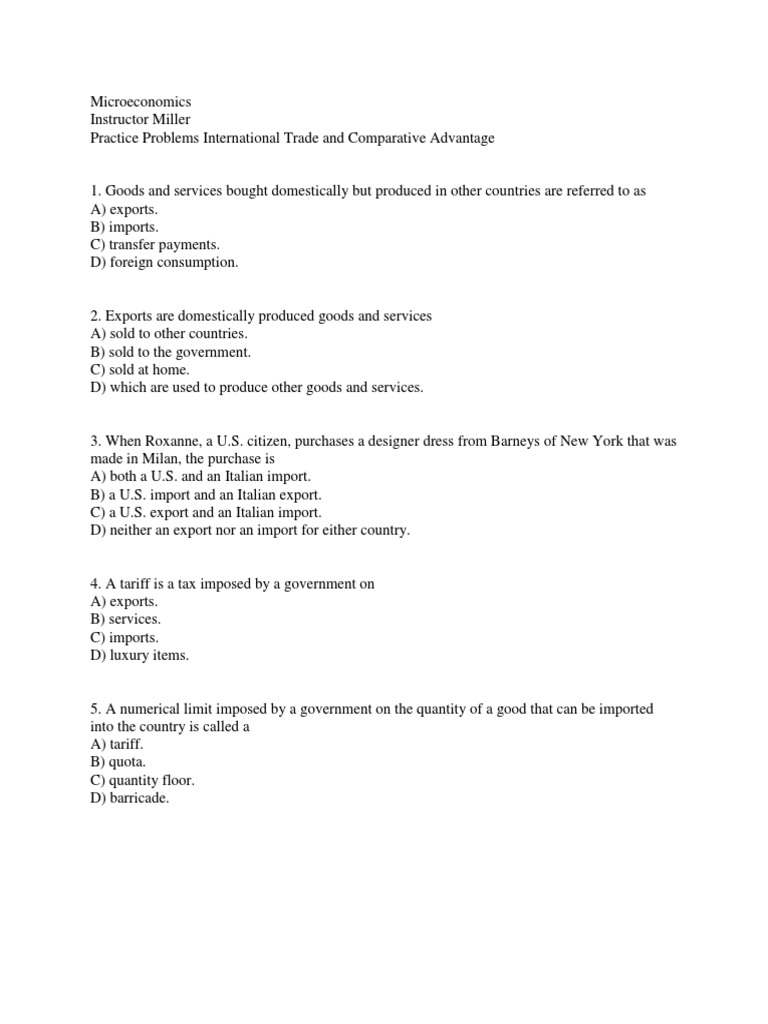 Practice Problems Ch 9 International Trade And Comparative Advantage 0598