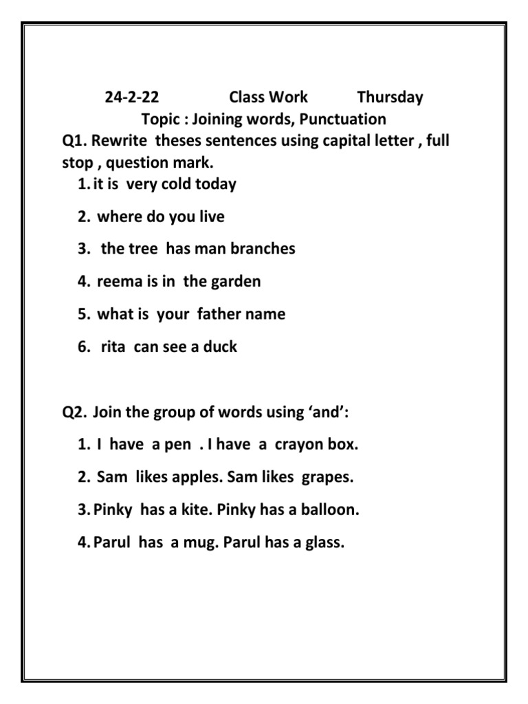 Eng Joining Words Revision Sheet CW (24!2!22) | PDF