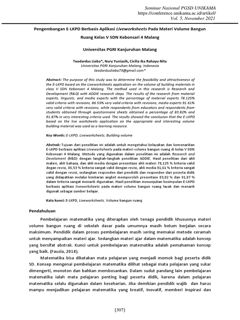 Pengembangan E-LKPD Volume Bangun Ruang Kelas V | PDF