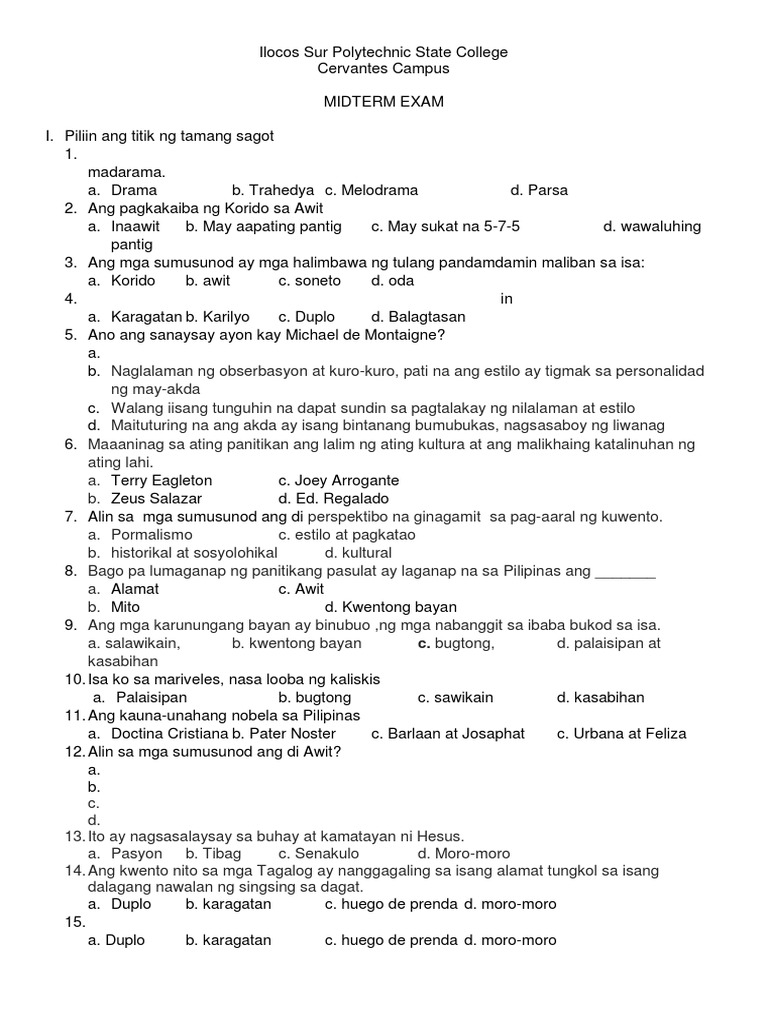 Soslit Mid EXAM | PDF