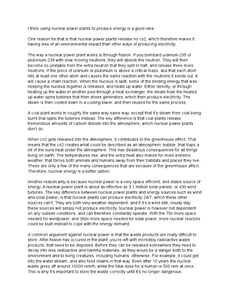 Nuclear Energy Argumentative Essay | PDF | Nuclear Reactor | Nuclear Power