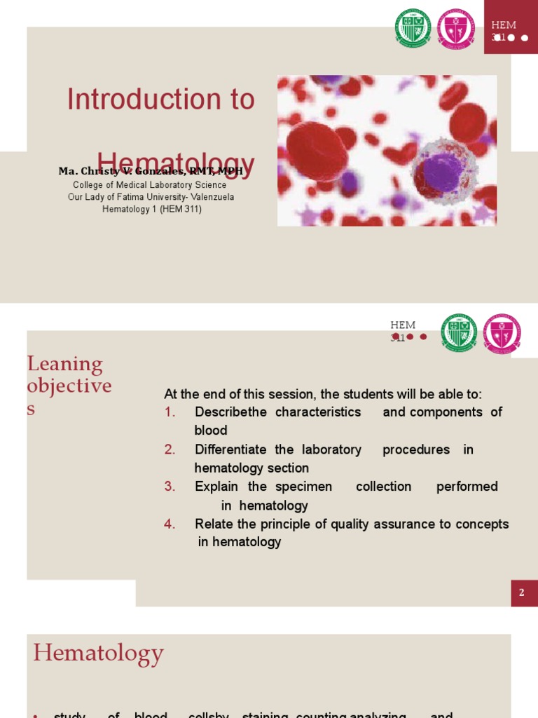 1 - Introduction To Hematology | PDF | Granulocyte | White Blood Cell