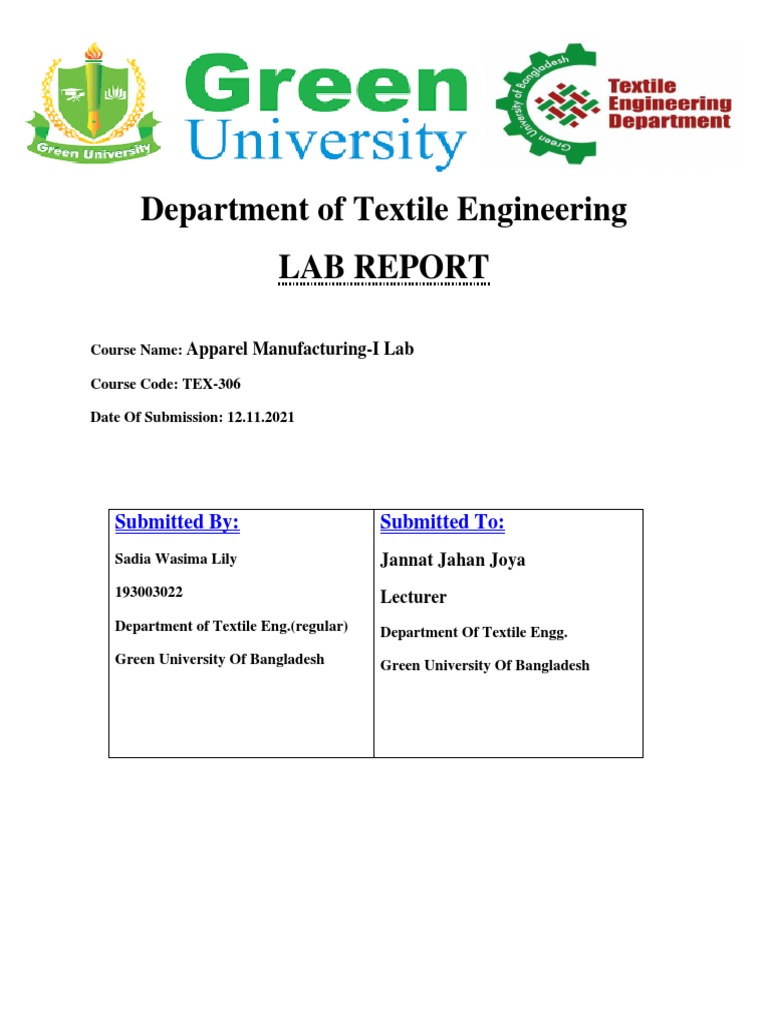Department of Textile Engineering Lab Report: Apparel Manufacturing-I ...
