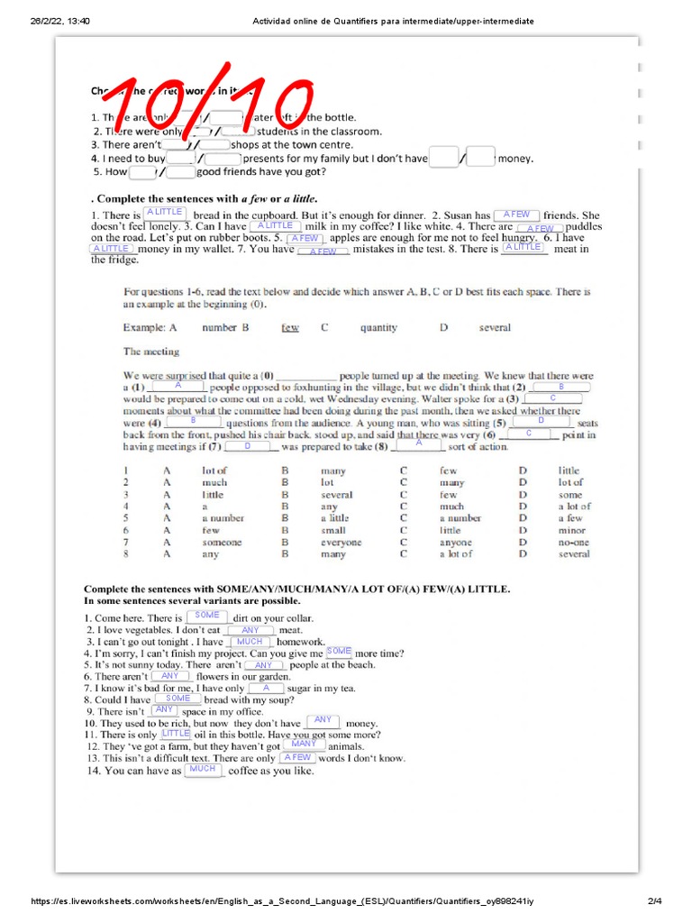 Actividad Online de Quantifiers para Intermediate - Upper-Intermediate | PDF