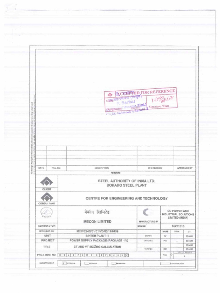 459R-R0-CT and VT Sizing Calculation-Afr-10-06-2017 | PDF
