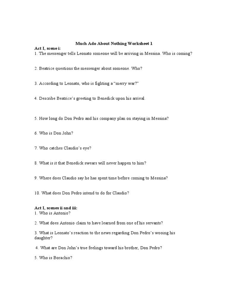 Much Ado About Nothing Worksheet 1 | PDF | Politics