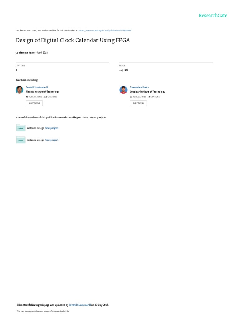 Design of Digital Clock Calendar Using FPGA: April 2014 | PDF | Field Programmable Gate Array ...