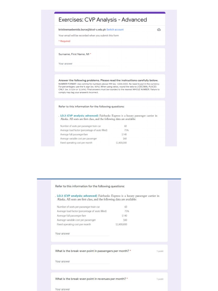 Comprehensive Exercises On CVP Analysis | PDF