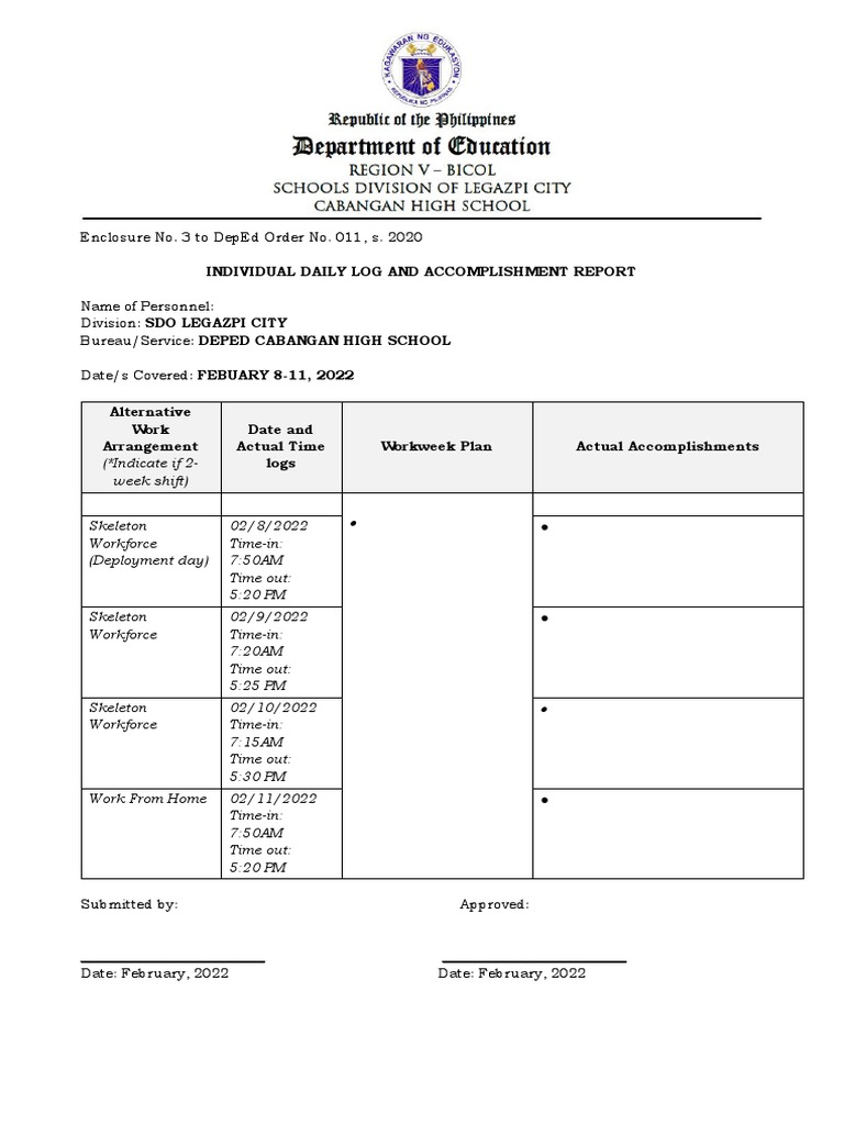 Individual Daily Log and Accomplishment Report | PDF