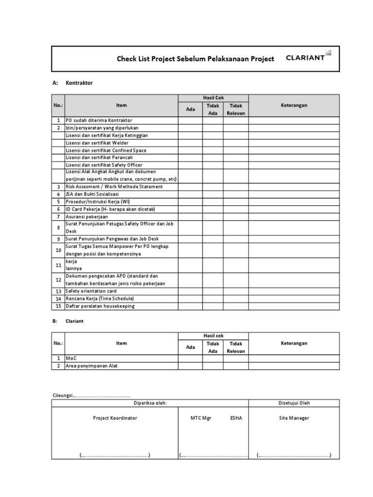 PROJECT READINESS CHECKLIST | PDF