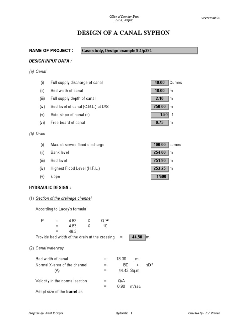 Design of Canal Syphon | Download Free PDF | Dam | Canal