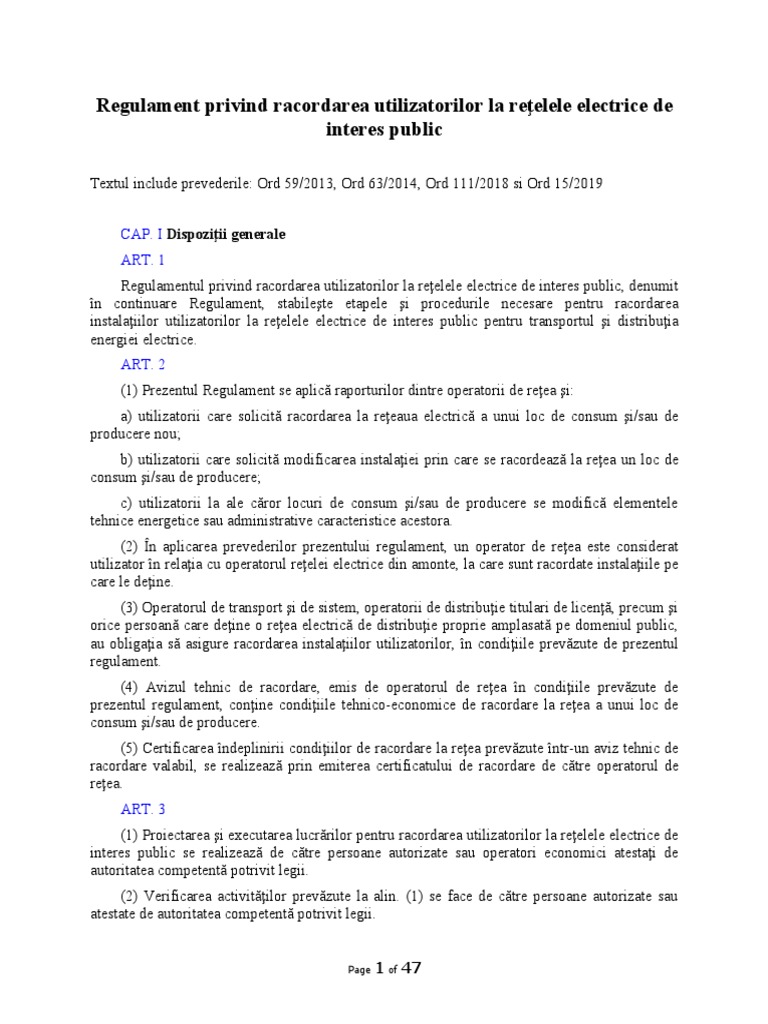Regulament de Racordare ANRE Actualizat La 28.02.2019-1 | PDF