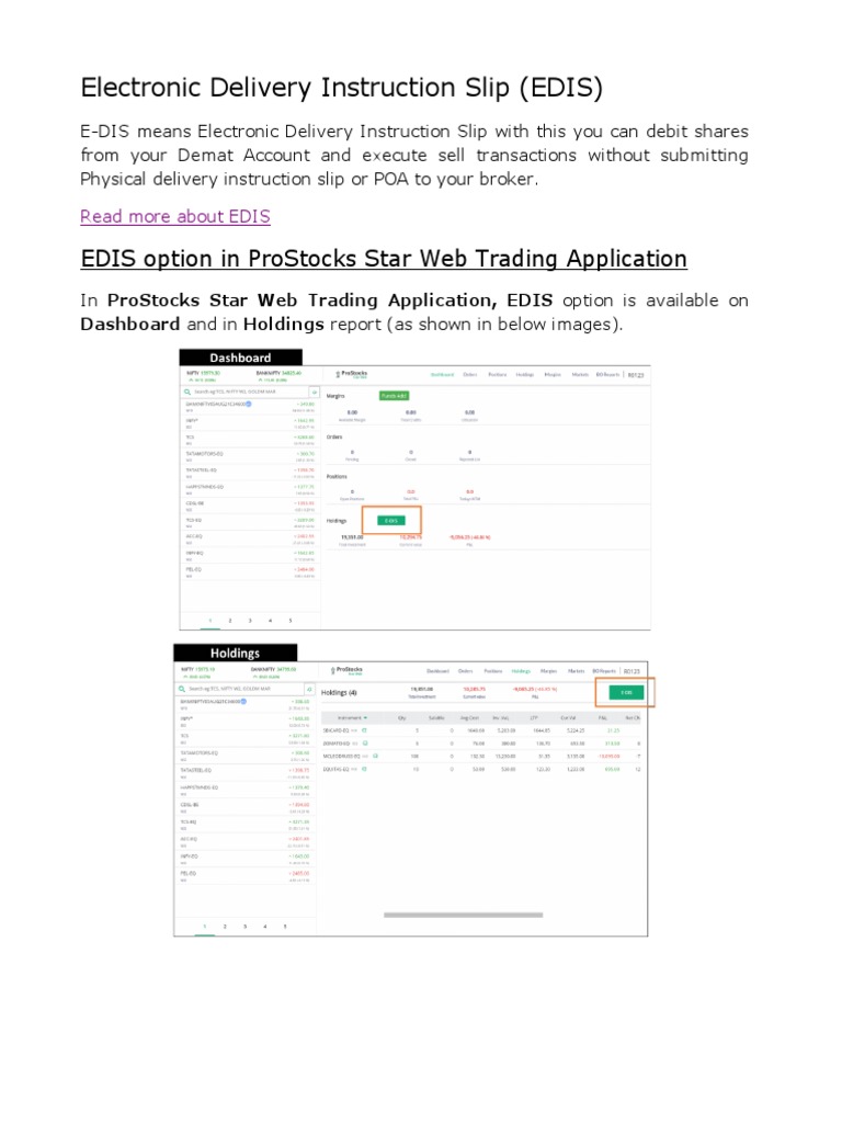 Electronic Delivery Instruction Slip (Edis) : Edis Option in Prostocks ...