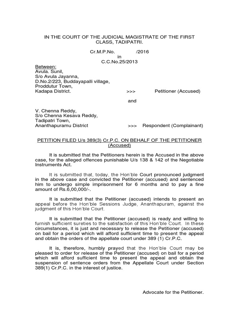 APPLICATION UNDER SECTION 389 (3) CRPC | PDF