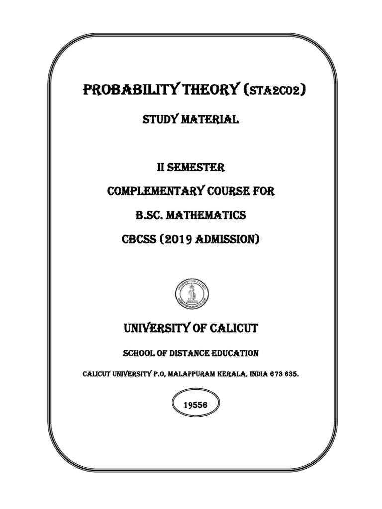 Probability Theory Study Material | PDF | Probability Density Function ...