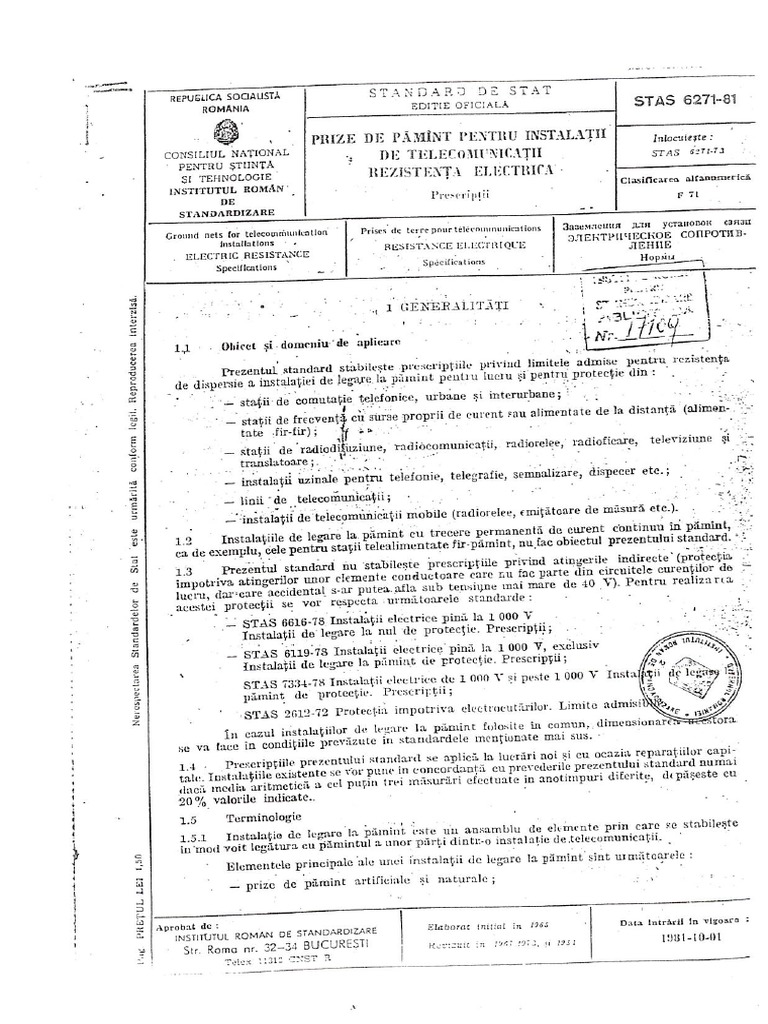 STAS 6271 - 1981 Prize de Pamant Telecomunicatii | PDF