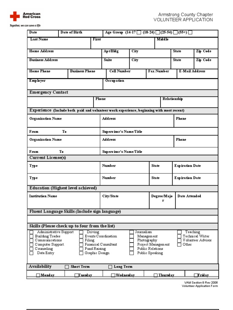 Red Cross Volunteer Application 2006 | PDF | Race And Ethnicity In The ...