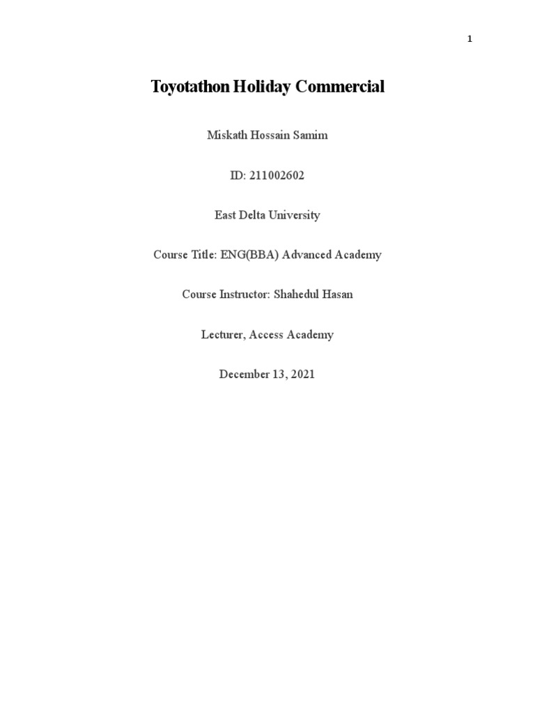 Toyotathon Holiday Commercial | PDF | Toyota | Advertising