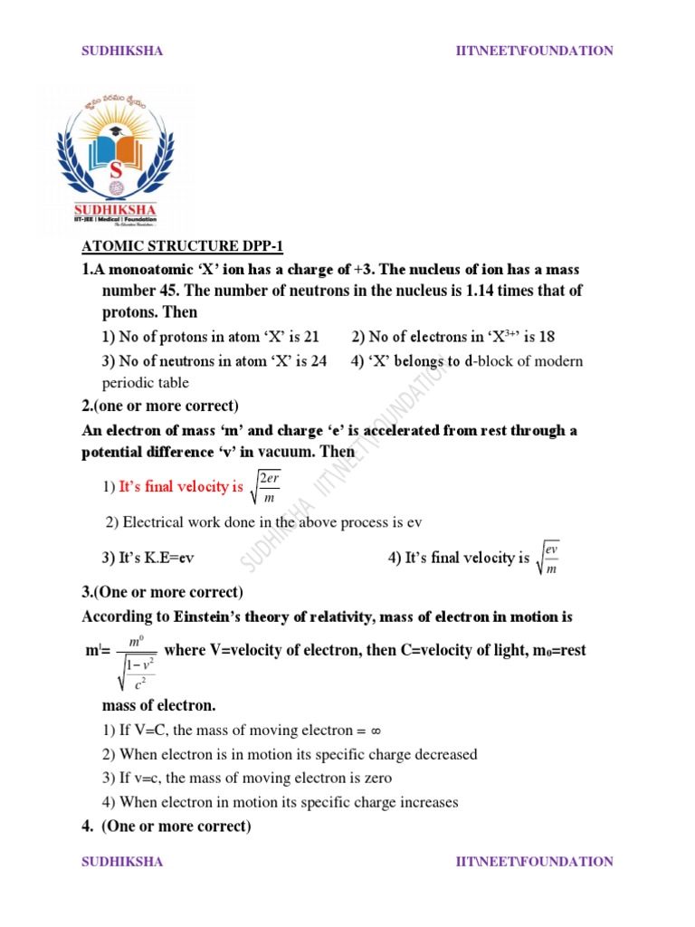 Atomic Structure Assignment 1 | PDF | Electron | Atoms