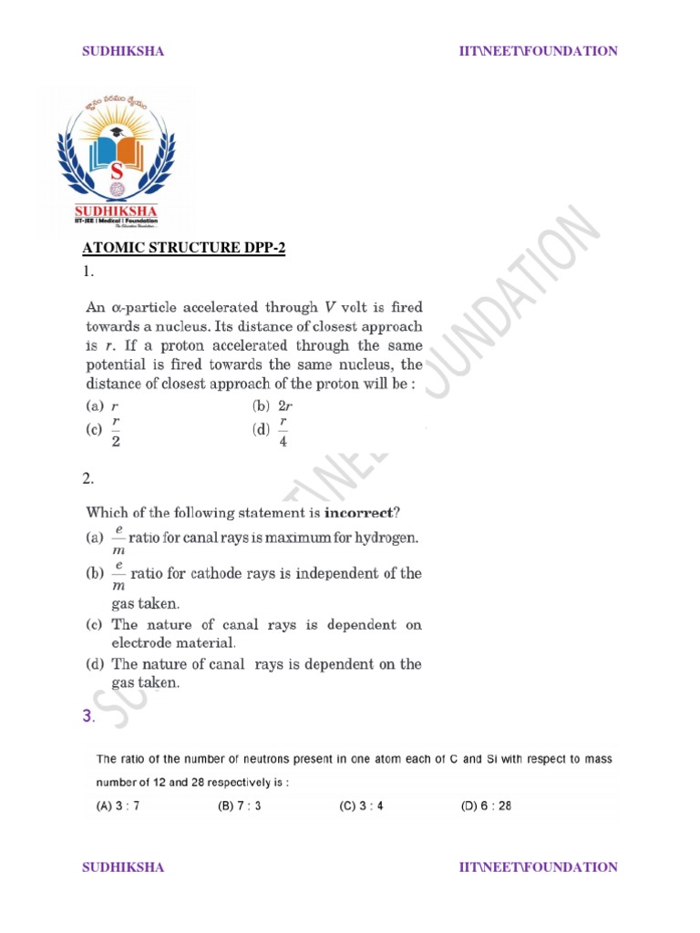 Atomic Structure-Assignment-2 | PDF
