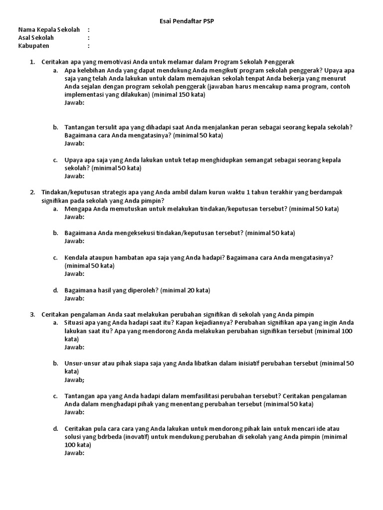 Format Esai PSP 2022 | PDF | Karier & Perkembangan | Bisnis