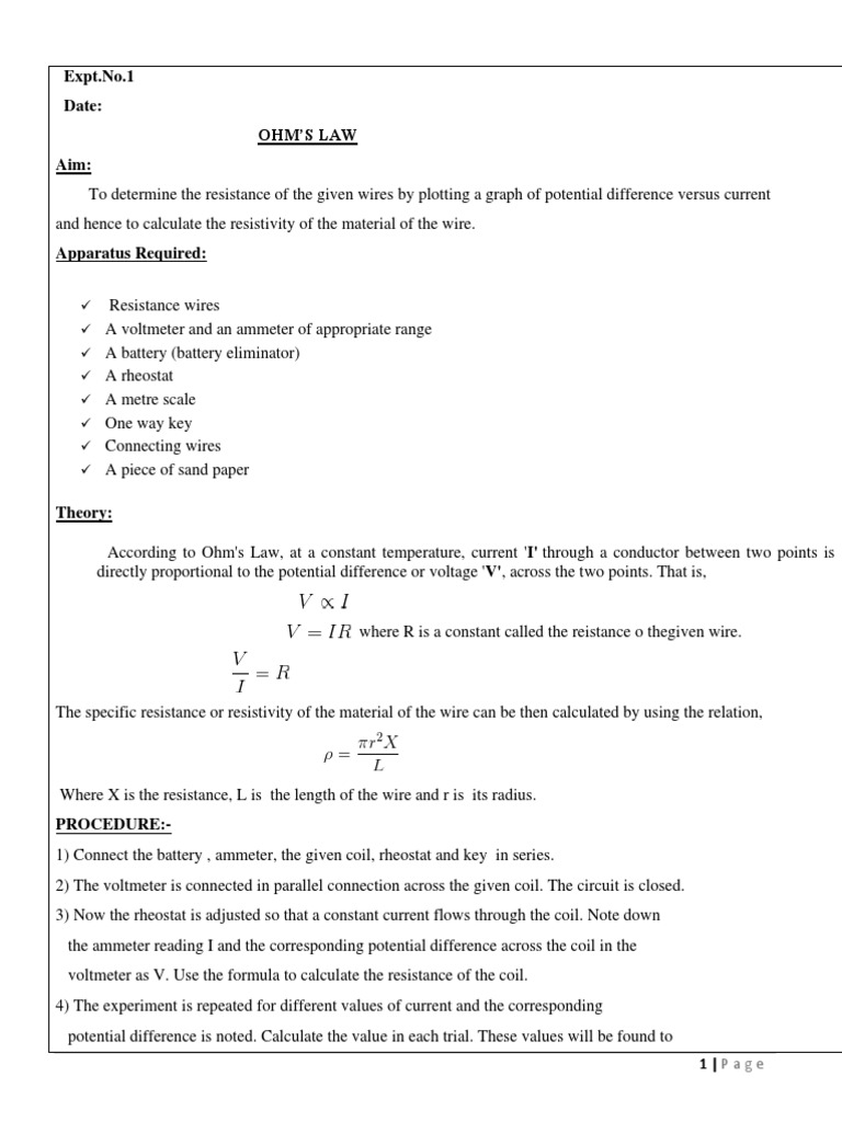 Xii Physics Experiment 1 | PDF | Electrical Resistance And Conductance ...