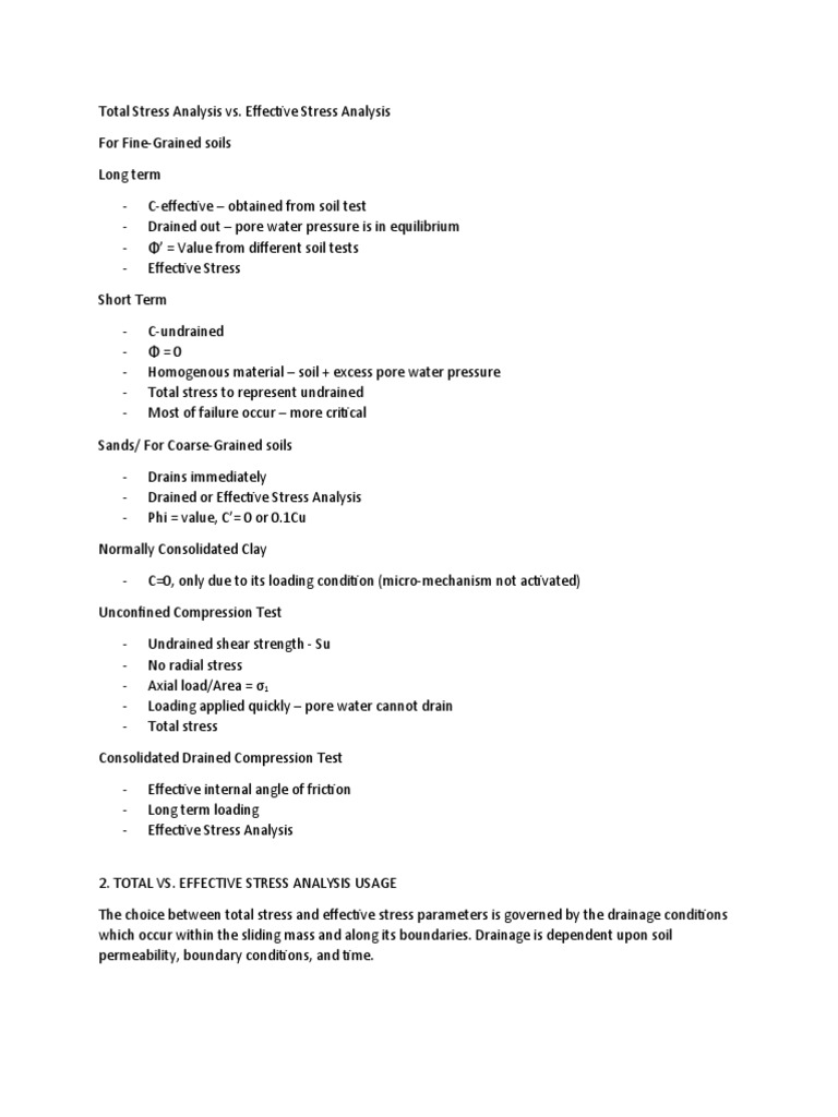Total vs. Effective Stress Analysis | PDF | Soil Mechanics | Stress ...