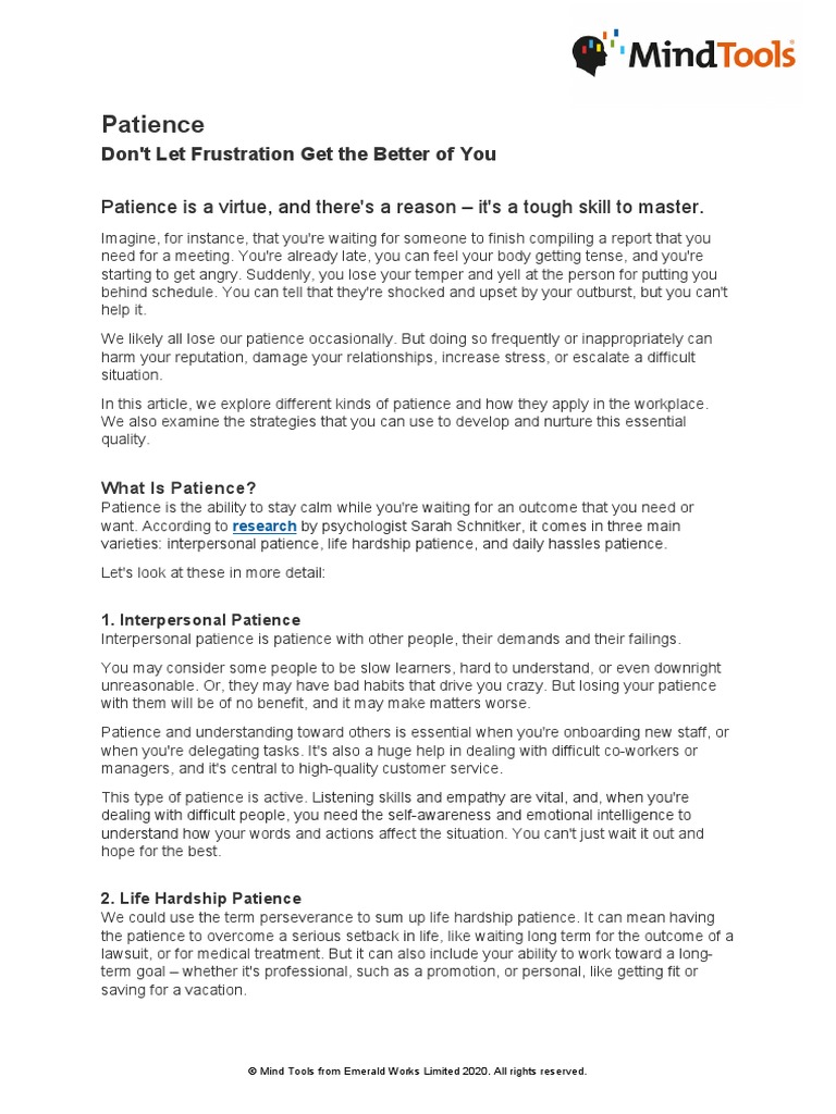 Patience: Don't Let Frustration Get The Better of You | PDF | Patience ...