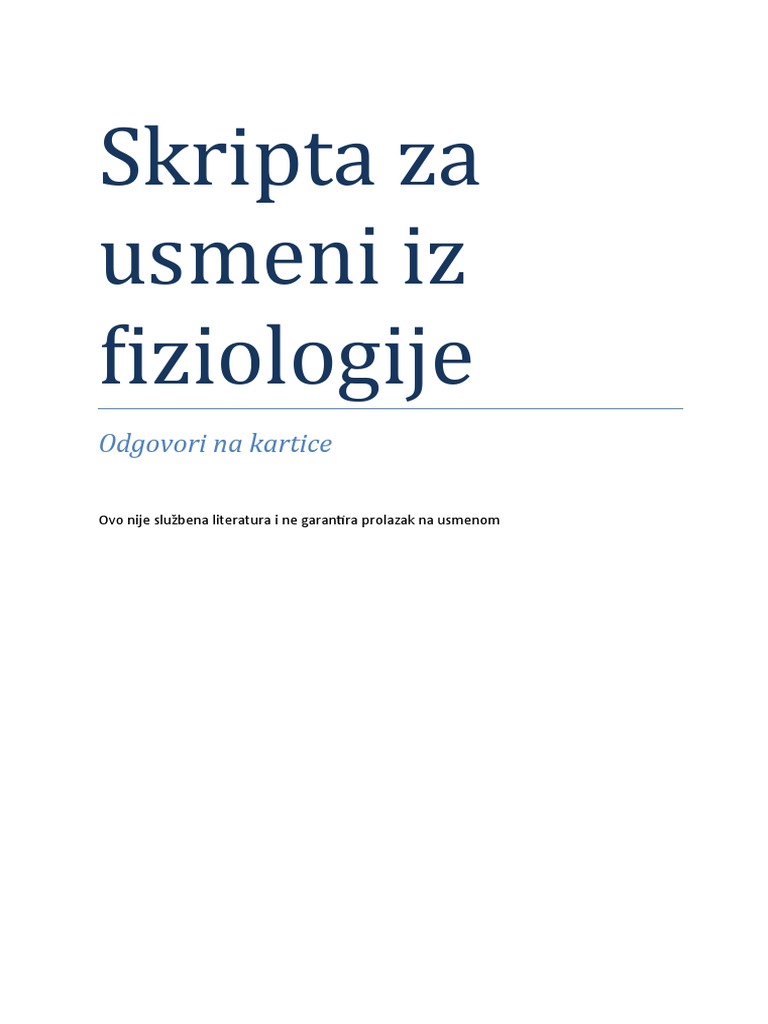 Skripta Za Usmeni Iz Fiziologije | PDF