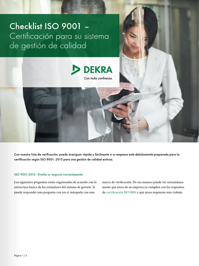 Dekra Cert Checkliste Iso 9001 A4 Es Dekra Es | PDF | Calidad ...